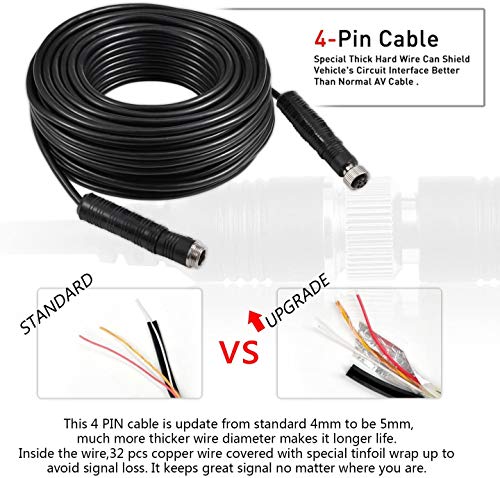 Backup Camera Cable 4PIN Video Power Aviation Extension Wire for Vehicle Car Camper Bus Van Truck Motorhome Trailer RV Reverse Rearview Monitor CCTV System Waterproof Shock Proof 49.2ft(15m)