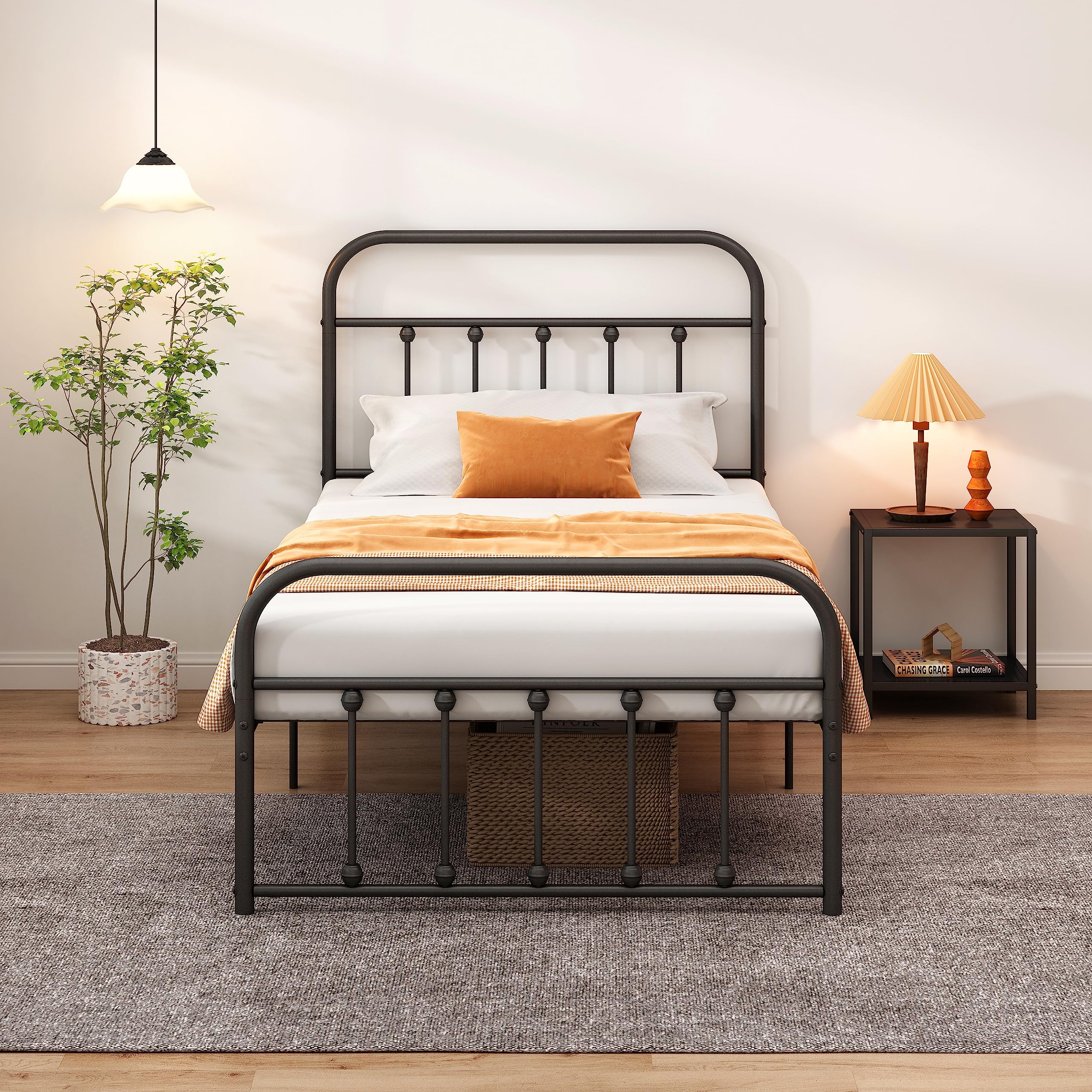 Closadin Classic Metal Platform Bed Frame with Heaboard and Footboard,Strong Metal Slats Support,No Box Spring Needed,Easy Assembly,Twin Size,Black
