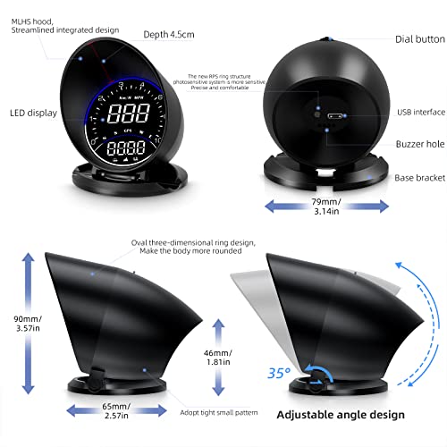 ACECAR Digital GPS Speedometer, Car Universal HUD Head Up Display with GPS Speed MPH, Driving Direction Compass, Altitude, Driving Distance, Overspeed Alarm HD Display, for All Vehicle (G6)