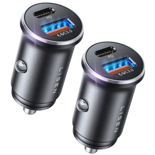 2-Pack USB C Car Charger Fast Charge, 48W Car Cigarette Lighter USB Charger[Mini&Metal], LISEN USBC Fast Car Charger Adapter Compatible with iPhone 14 Pro Max Plus 13 12, iPad Pro, Samsung, Pixel