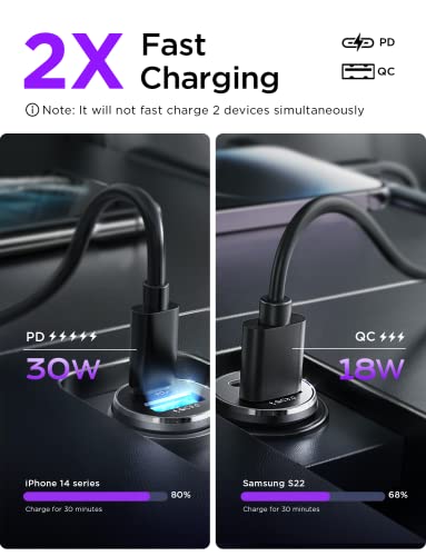 2-Pack USB C Car Charger Fast Charge, 48W Car Cigarette Lighter USB Charger[Mini&Metal], LISEN USBC Fast Car Charger Adapter Compatible with iPhone 14 Pro Max Plus 13 12, iPad Pro, Samsung, Pixel