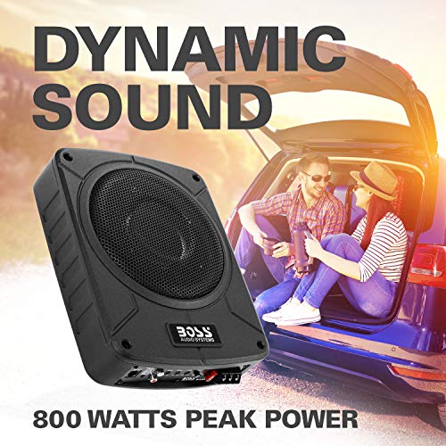 BOSS Audio Systems BAB8 Amplified Car Subwoofer - 800 Watts Max Power, Low Profile, 8 Inch Subwoofer, Remote Subwoofer Control, Great for Vehicles That Need Bass But Have Limited Space