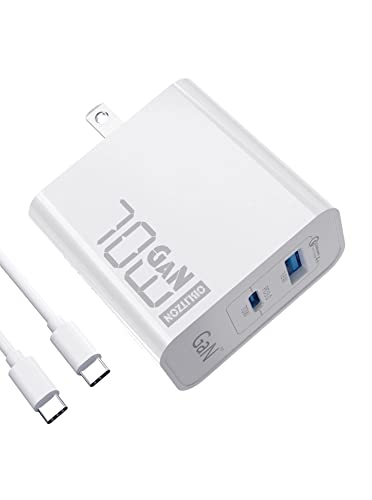 70W USB C Charger, GaN Charger PD USB C Fast Charger 2 Ports Power Adapter Foldable (Works with 65W) Compatible with MacBook Pro, Dell, Huawei, Xiaomi, iPhone 13/14, iPad Pro, Galaxy S22