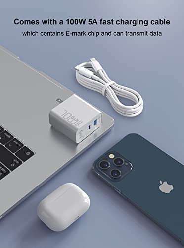 70W USB C Charger, GaN Charger PD USB C Fast Charger 2 Ports Power Adapter Foldable (Works with 65W) Compatible with MacBook Pro, Dell, Huawei, Xiaomi, iPhone 13/14, iPad Pro, Galaxy S22