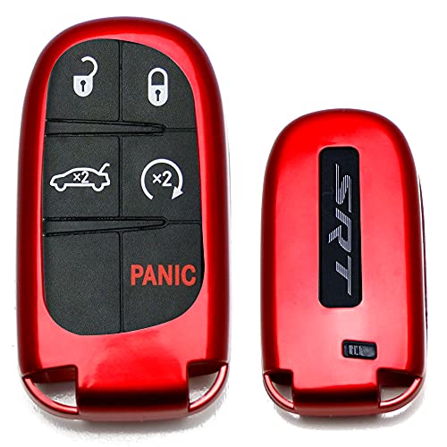 iJDMTOY Exact Fit Glossy Red Smart Key Fob Shell Cover Compatible with Charger Challenger Dart Durango Journey, Grand Cherokee Renegade, 200 300, etc
