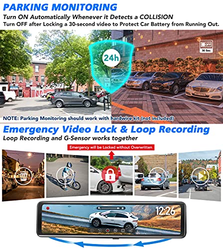 PORMIDO Mirror Dash Cam 12" with Detached Front Camera,Anti Glare Full Touch Split Screen HD 1296P,Car Backup Rear View Mirror Camera Dual Lens with Sony Sensor,Super Night Vision,Parking Assistance