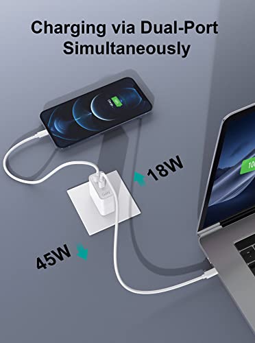 70W USB C Charger, GaN Charger PD USB C Fast Charger 2 Ports Power Adapter Foldable (Works with 65W) Compatible with MacBook Pro, Dell, Huawei, Xiaomi, iPhone 13/14, iPad Pro, Galaxy S22