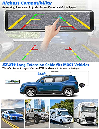 PORMIDO Mirror Dash Cam 12" with Detached Front Camera,Anti Glare Full Touch Split Screen HD 1296P,Car Backup Rear View Mirror Camera Dual Lens with Sony Sensor,Super Night Vision,Parking Assistance