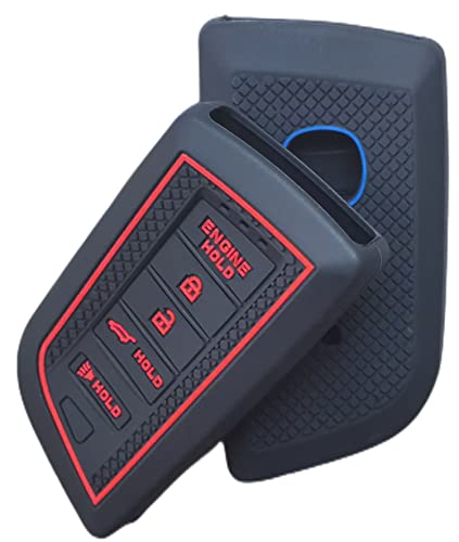RUNZUIE 2Pcs Silicone Smart Remote Key Fob Compatible with 2023 2022 Acura RDX MDX Key Fob Cover 5 Buttons (Black with Red/Blue)