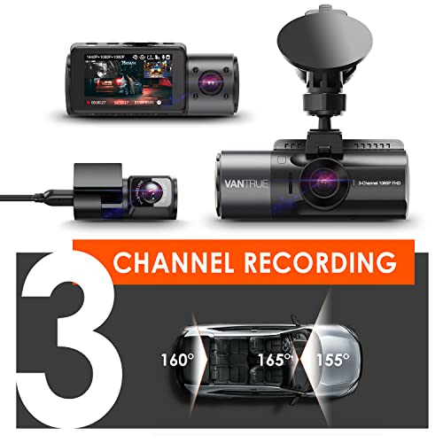 Vantrue N4 3 Channel 4K Dash Cam, 4K+1080P Front and Rear, 1440P+1440P Front and Inside, 1440P+1440P+1080P Three Way Triple Car Camera, IR Night Vision, 24hr Parking Mode, Capacitor, Support 256GB Max