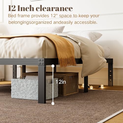 ZIYOO Twin XL Bed Frames with Heavy Duty Steel Slat, 14 Inches Platform Bed Frame, Non-Slip Design, No Box Spring Needed, Easy Assembly, Quiet Noise Free, Under Bed Storage Space, Black
