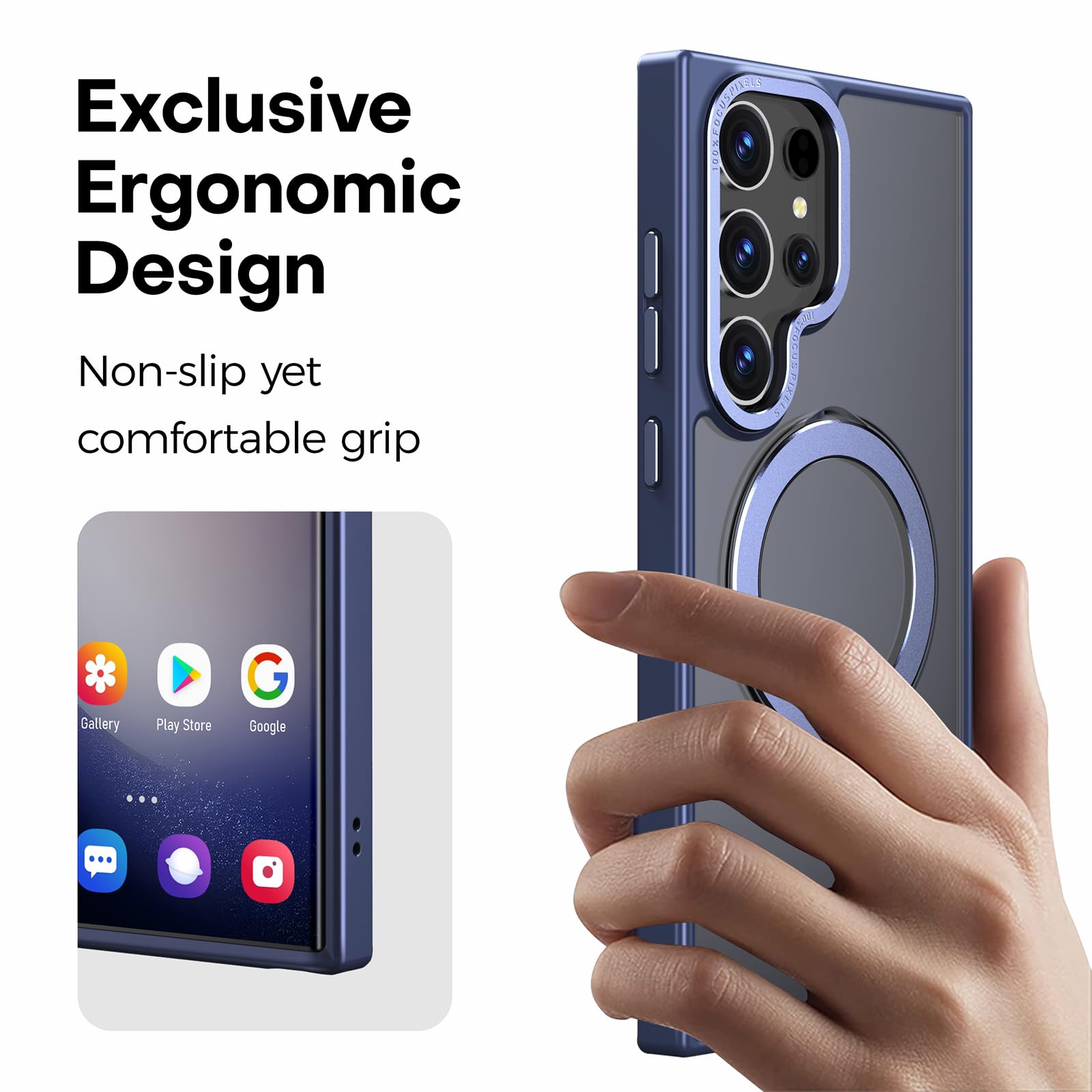 Rayboen for Samsung Galaxy S23 Ultra Case with Magnetic Ring, [Designed for Magsafe] with 2 Pack Soft TPU HD Screen Protector, Military Drop Protection Silky Touch Translucent Matte Cover, Blue