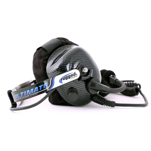 Rugged Carbon Fiber Behind The Head Ultimate Headset for Off Road Air Boats Intercoms - Features Gel Ear Seals Cloth Ear Covers and Noise Cancelling Microphone