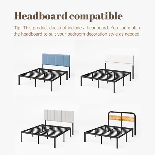 ZIYOO Twin XL Bed Frames with Heavy Duty Steel Slat, 14 Inches Platform Bed Frame, Non-Slip Design, No Box Spring Needed, Easy Assembly, Quiet Noise Free, Under Bed Storage Space, Black