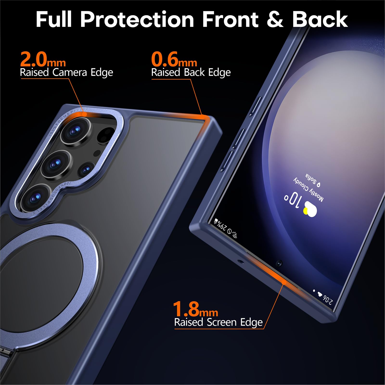 Rayboen for Samsung Galaxy S23 Ultra Case with Magnetic Ring, [Designed for Magsafe] with 2 Pack Soft TPU HD Screen Protector, Military Drop Protection Silky Touch Translucent Matte Cover, Blue