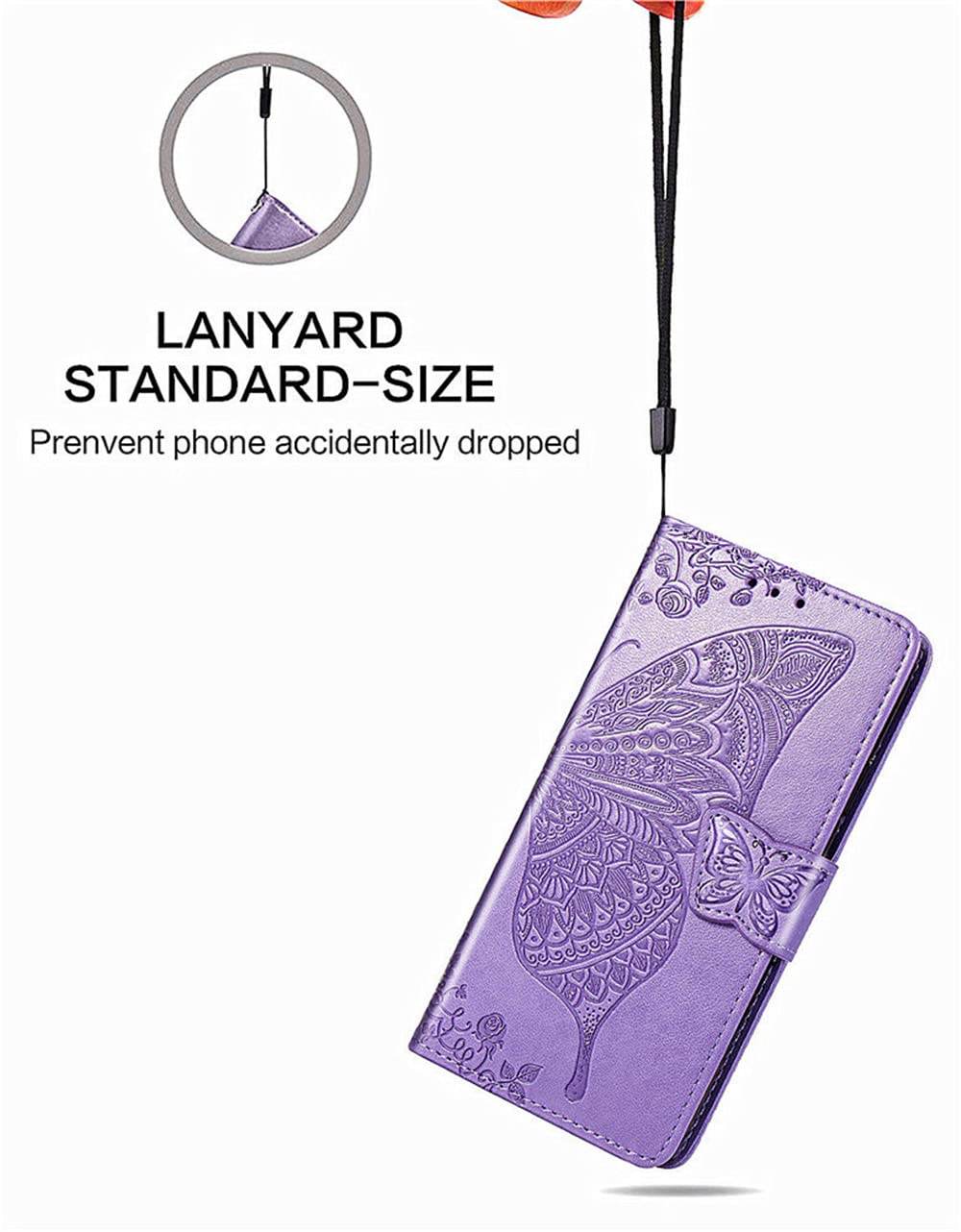 MEUPZZK Samsung Galaxy A14 5G Case, Samsung A14 5G Wallet Case, Embossed Butterfly Flower Premium PU Leather [Kickstand][Card Slots][Wrist Strap][6.6 inch] Phone Cover for Samsung A14 5G (A-Lavender)