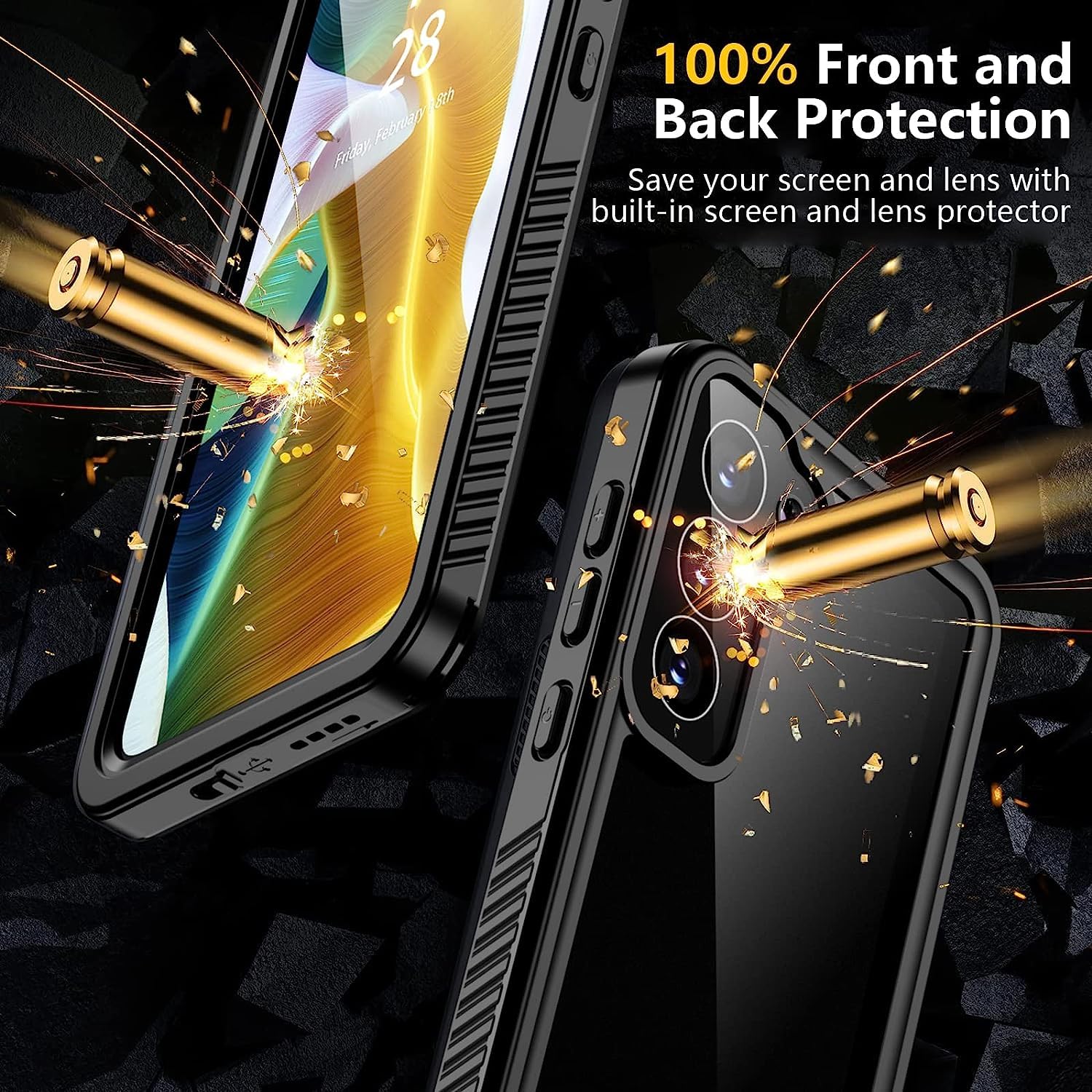 Oterkin for Samsung Galaxy S23 Plus Case Waterproof,S23 Plus Case with Built-in Screen&Camera Protector,360° Full Body Protection Dustproof Shockproof Heavy Duty Rugged Case for S23+ Plus 6.6''-Black