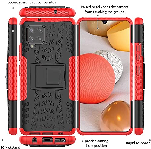 for Galaxy A42 5G Phone Case with HD Screen Protector, Dual Layer [16 FT Military Grade Drop Protection] Magnetic Ring Holder Kickstand Protective Phone Case for Samsung Galaxy A42 5G (Red)