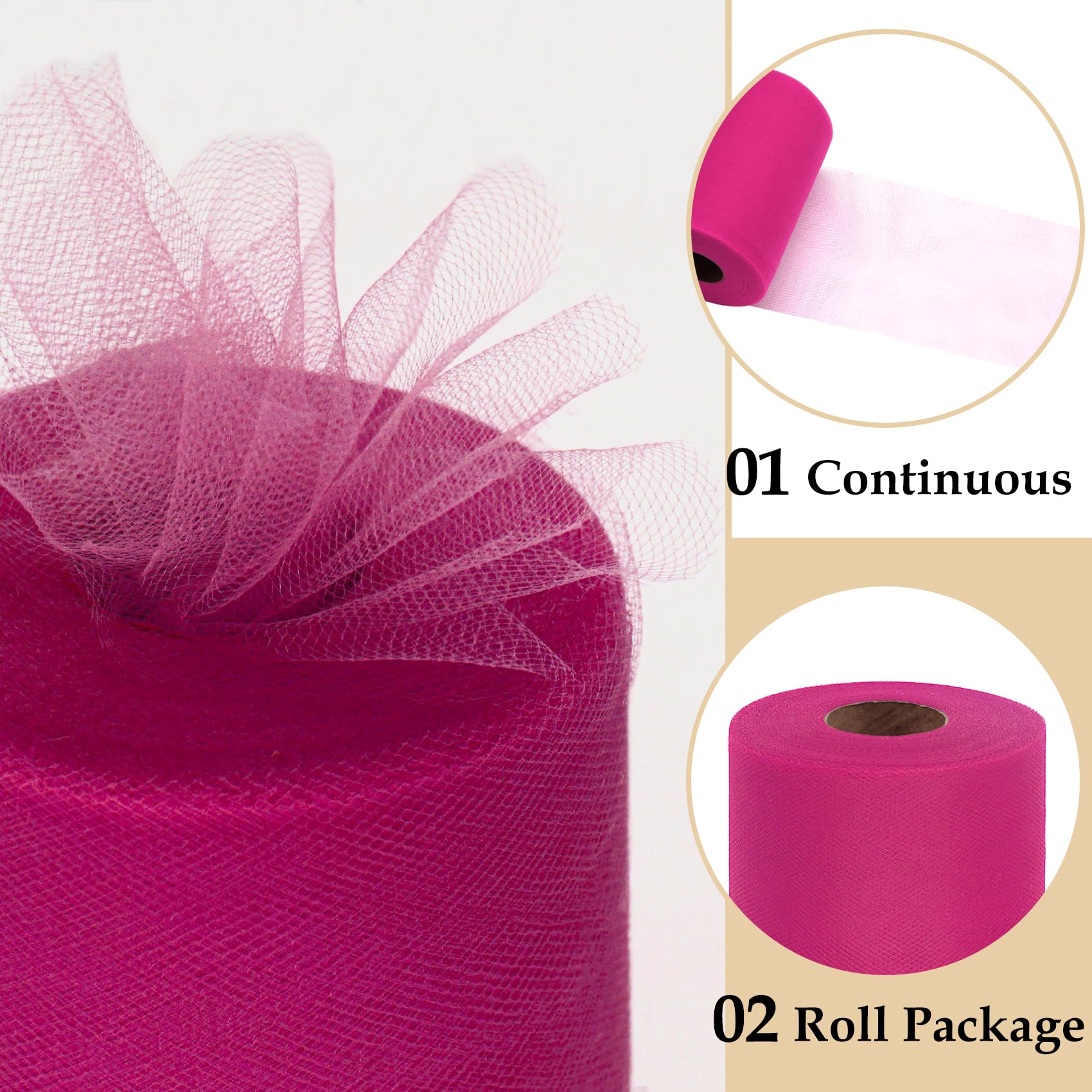 Fuchsia Tulle Fabric Roll 6 Inch by 100 Yards (300 feet) Sheer Tulle Ribbon for Halloween Party Decorations Tutu Gift Wrapping Valentine's Day Table Skirt Wedding DIY Crafts
