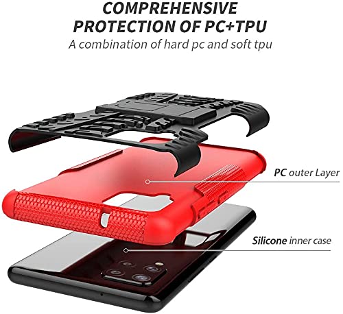 for Galaxy A42 5G Phone Case with HD Screen Protector, Dual Layer [16 FT Military Grade Drop Protection] Magnetic Ring Holder Kickstand Protective Phone Case for Samsung Galaxy A42 5G (Red)