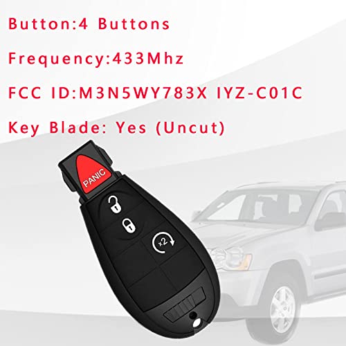 Key Fob Replacement Keyless Entry Remote Fits for Dodge Ram 1500 2500 3500 Truck Pickup 2009-2012, Dodge Magnum, Charger, Journey, Challenger, Grand Caravan, JEE p Grand Cherokee, Commander