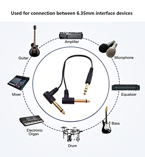 Qaoquda 1 Feet Gold Plated 6.35mm 1/4" Male TRS Stereo to Dual 2 x 6.35mm 1/4" Male TS Mono 90 Degree Right Angle Y Splitter Audio Cable (635M/2M)