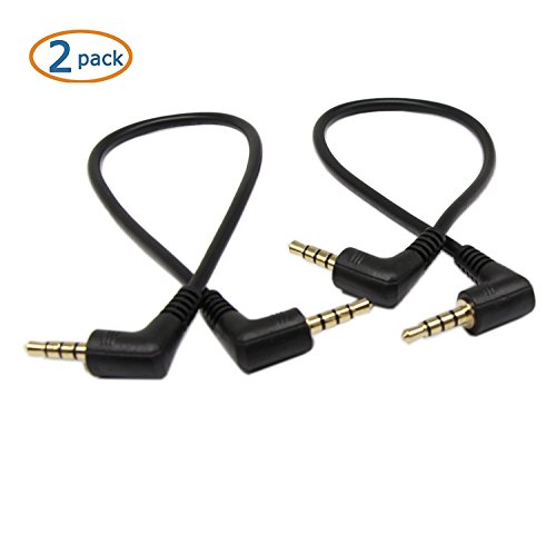 SinLoon 3.5mm TRRS Cable, (2-Pack) Gold Plated 90 Degree Right & Left Angled 3.5mm Stereo 4-Pole Male to Male Auxiliary Audio Cable for Smartphones,Tablets,Players Microphone(4-P,9inch)