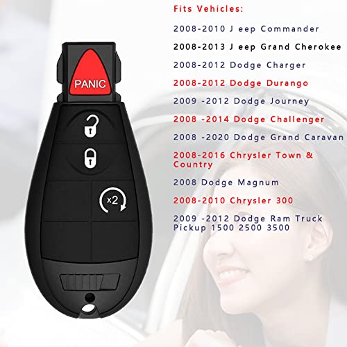 Key Fob Replacement Keyless Entry Remote Fits for Dodge Ram 1500 2500 3500 Truck Pickup 2009-2012, Dodge Magnum, Charger, Journey, Challenger, Grand Caravan, JEE p Grand Cherokee, Commander