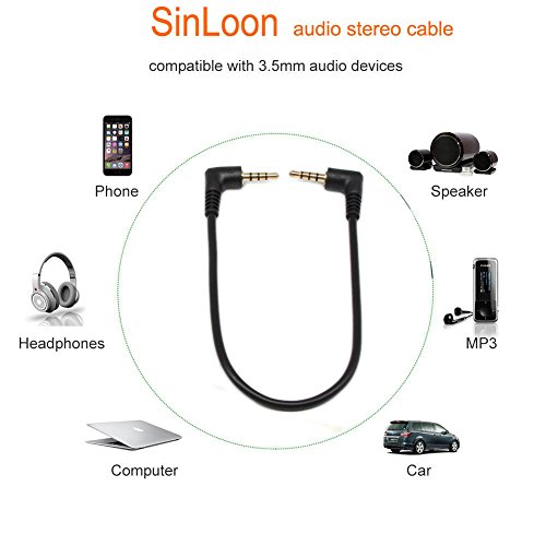 SinLoon 3.5mm TRRS Cable, (2-Pack) Gold Plated 90 Degree Right & Left Angled 3.5mm Stereo 4-Pole Male to Male Auxiliary Audio Cable for Smartphones,Tablets,Players Microphone(4-P,9inch)