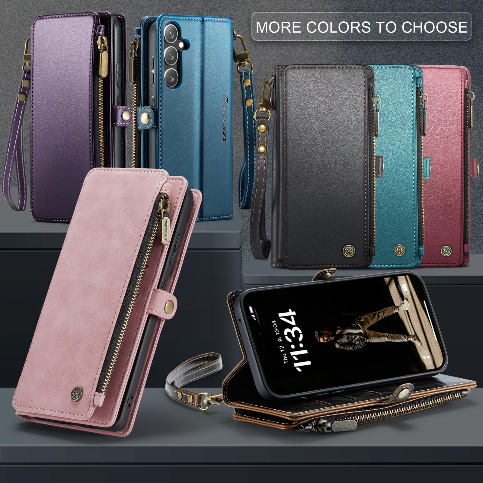 Defencase Compatible with Galaxy A54 5G Case Wallet with RFID Blocking Card Holder for Women Men, PU Leather Magnetic Snap Flip Zipper Strap Wallet Phone Case Fit for Samsung Galaxy A54 5G, Coffee