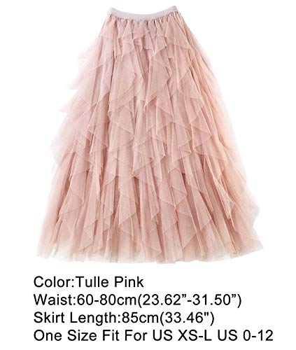Femiserah Women's Long Rainbow A Line Tulle Tutu Skirts Tiered Skirt Petticoat(One Size, Tulle Pink