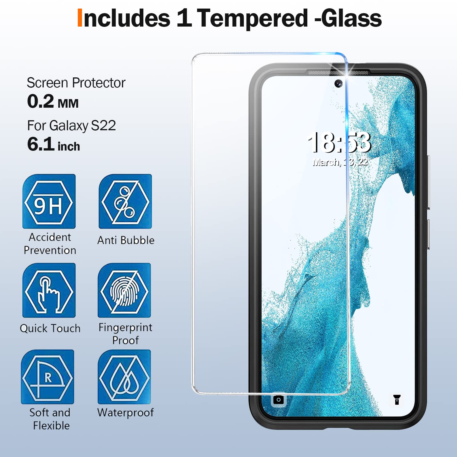 for Samsung Galaxy S22 Case with Screen Protector, Military Grade Drop Proof Protection Galaxy S22 Protective Case Rugged PC Hard & Silcone Shockproof Cover for Samsung S22 5G Phone Case Shell (Blue)