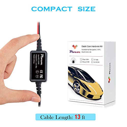 Dash Cam Hardwire Kit, Mini USB Hard Wire Kit Fuse for Dashcam, Plozoe 12V-24V to 5V/2A Car Dash Camera Charger Power Cord(13ft)