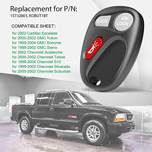 Car Keyless Entry fit for 1999-2002 GMC Sierra Sonoma Yukon Chevy Silverado Suburban Tahoe FCCID: 15732803 KOBUT1BT self-Programming (Pack of 2)