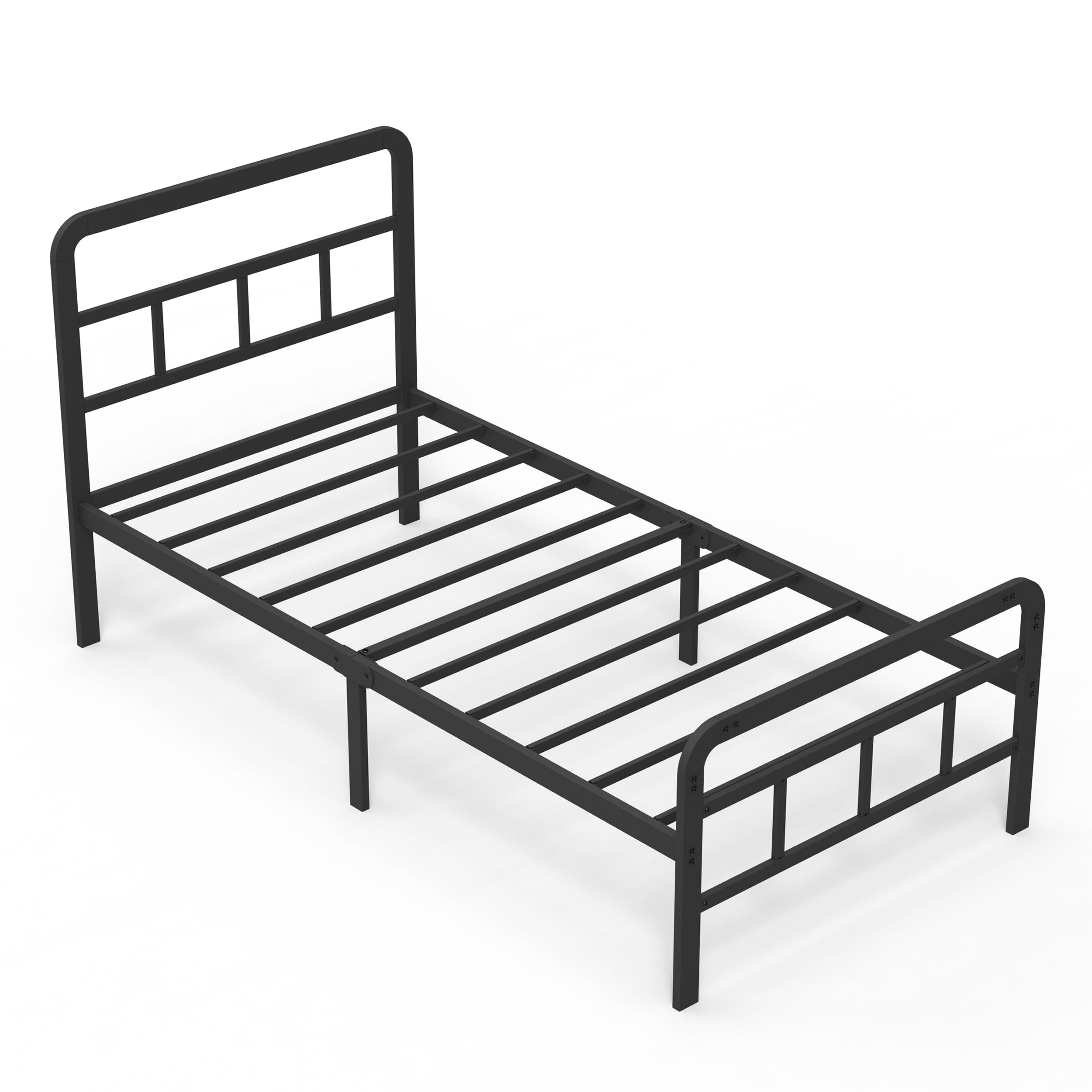 Richwanone 14 inch Twin Bed Frame with Headboard and Footboard, Metal Bed Frame with Steel Slat Support, No Box Spring Needed, Easy Assembly, Black