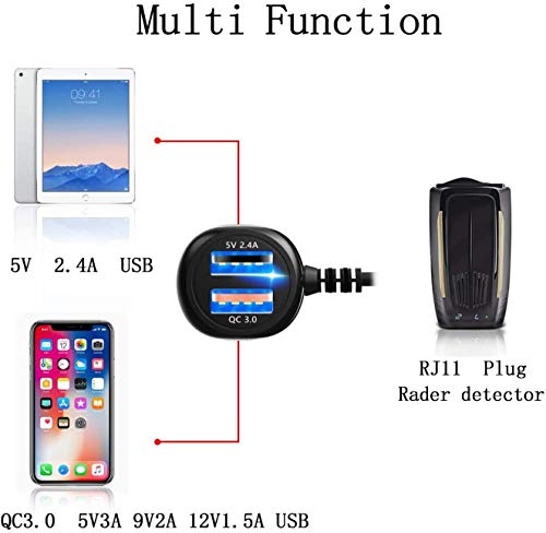 Radar Detector Power Cord,for Uniden Escort Valentine Beltronics Passport Cobra etc Radar Detector,with Dual USB QC3.0 Quick Charger(QC3.0 6.5ft)