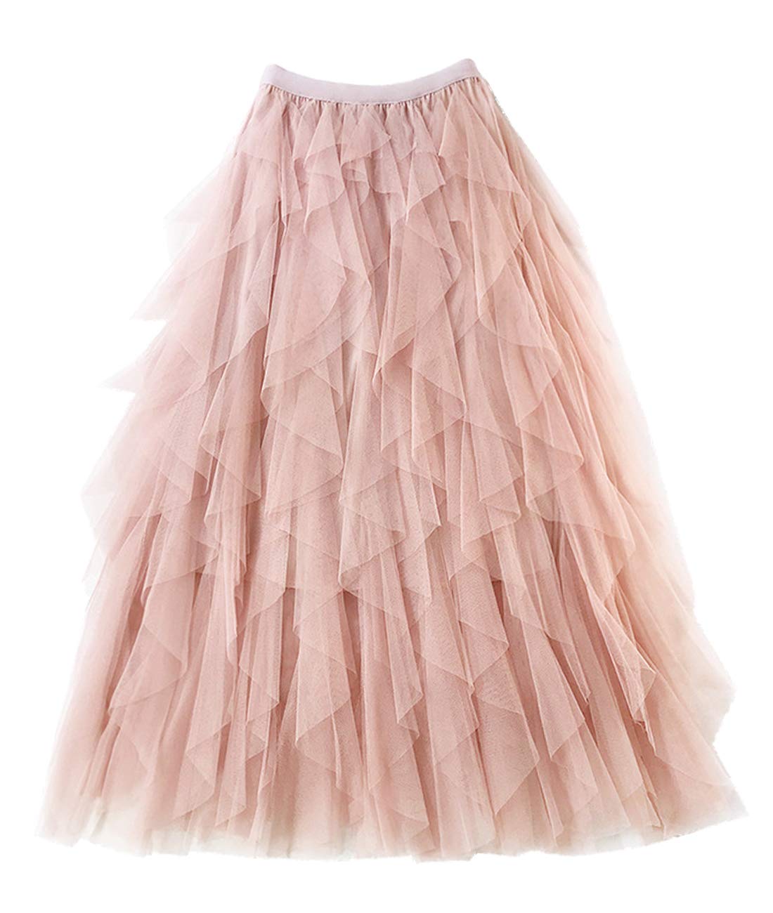 Femiserah Women's Long Rainbow A Line Tulle Tutu Skirts Tiered Skirt Petticoat(One Size, Tulle Pink