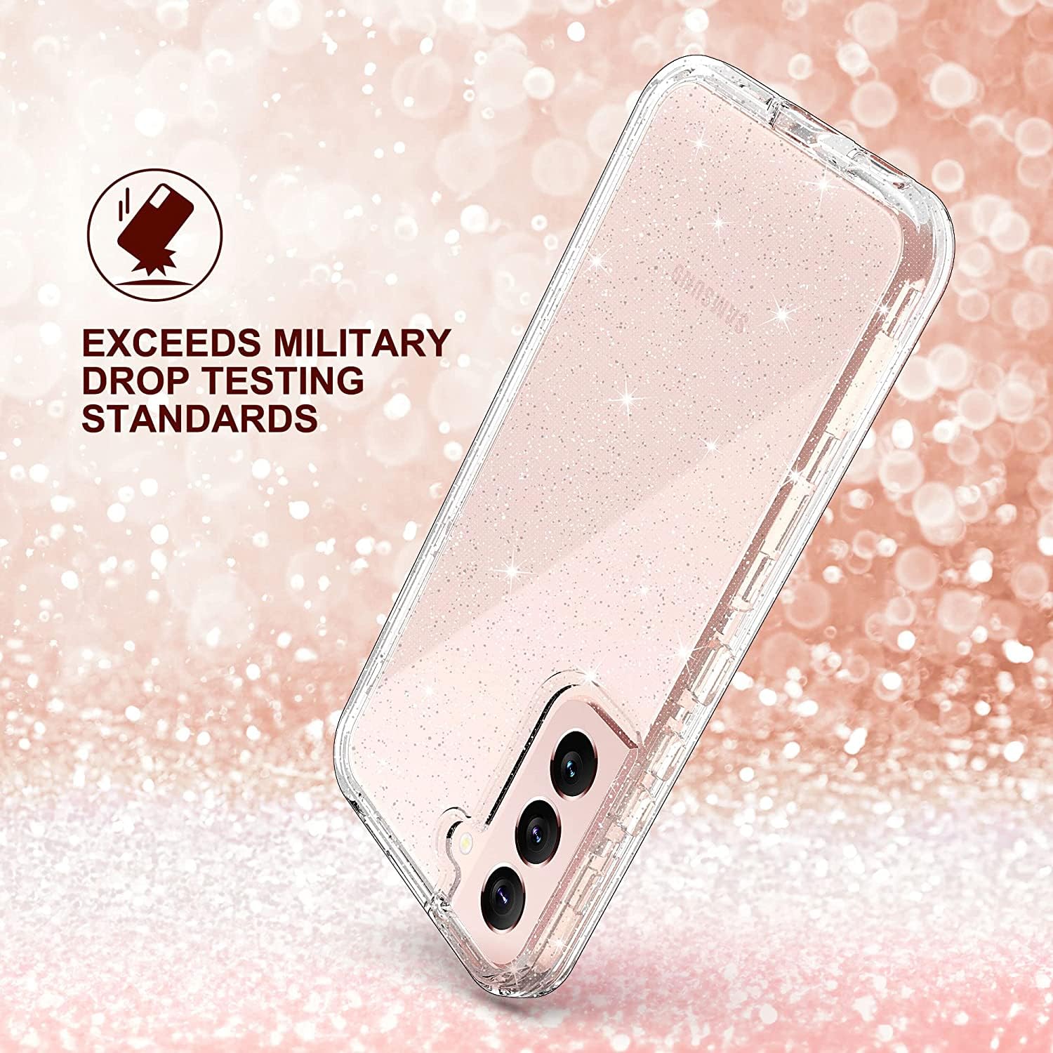 KIOMY Clear Shockproof Case for Samsung Galaxy S22 with 2 Packs Tempered Glass Screen Protectors, 3 Layers in 1 Full Body Protection Hard PC Back and Front Cover + TPU Bumper Glitter Sparkle Sparkly