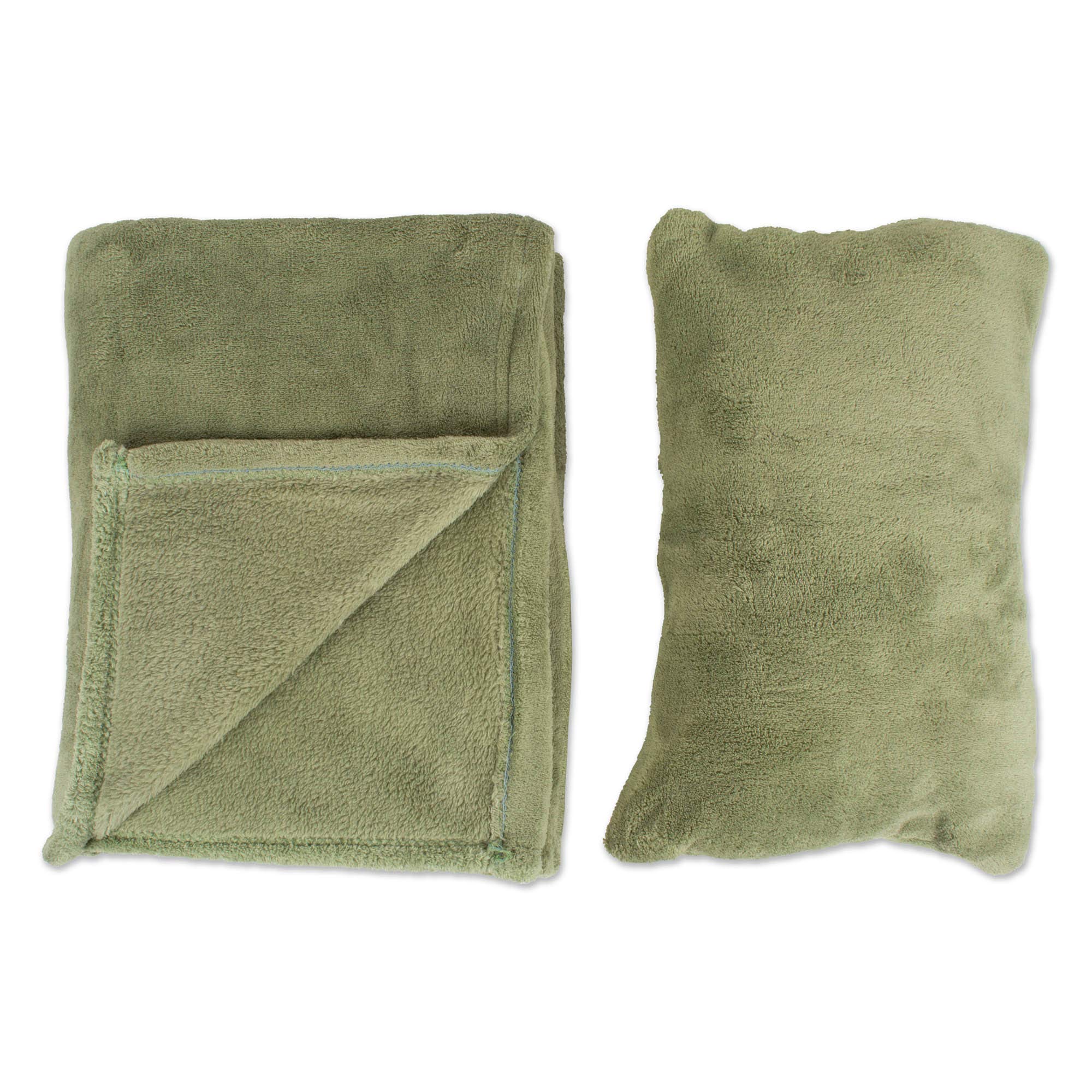 DII Reversible Plush Fleece Blanket Sets, Great for Home, Travel and Camping, Blanket/Pillow Set, Capulet Olive 2 Piece
