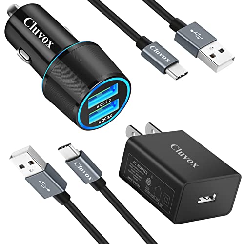 Fast Charger Kit, Compatible for LG Stylo 6/5/4, V60/50/V40/V35 ThinQ, V30/V20/G8 ThinQ/G7 ThinQ/G6, Rapid Wall Charger + Dual USB Car Charger, Quick Charge 3.0 Charger Set with 2 USB C Cords 3.3ft