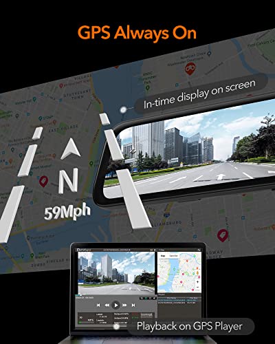 WOLFBOX G840S 12" 4K Mirror Dash Cam Backup Camera, 2160P Full HD Smart Rearview Mirror for Cars & Trucks, Front and Rear View Dual Cameras, Night Vision, Parking Assistance, Free 32GB Card & GPS