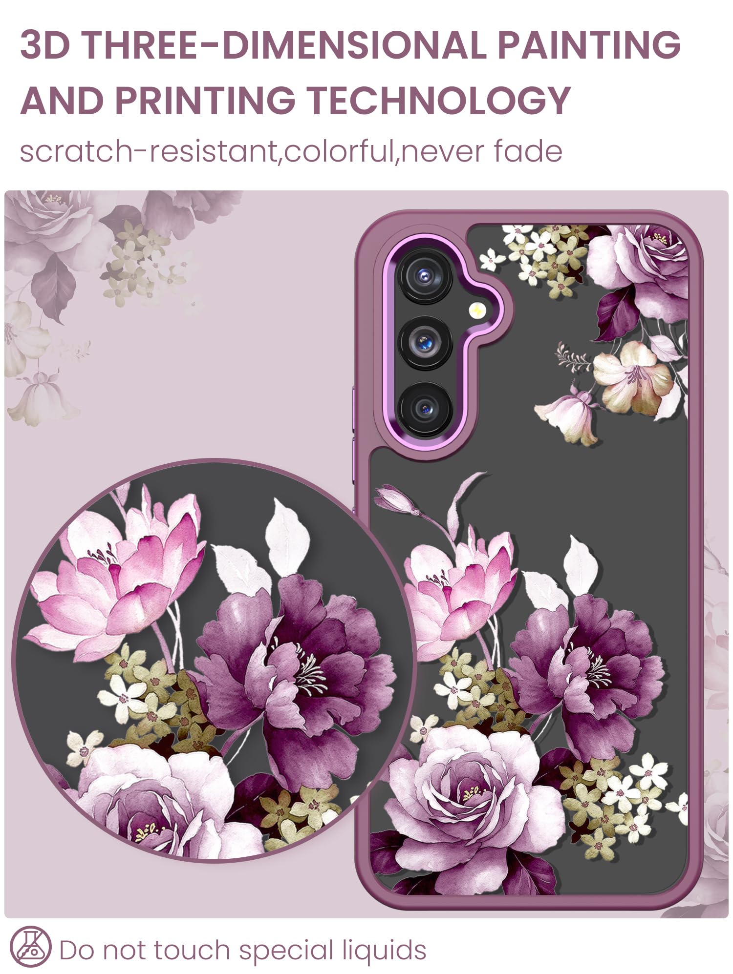 DagoRoo for Samsung Galaxy A54 5G Case with Tempered Glass Screen Protector [2 Pack],[Military Grade Protective] Slim Soft TPU & Hard PC,Girls Women Crystal Clear Flower Pattern Cases (JD-Purple)