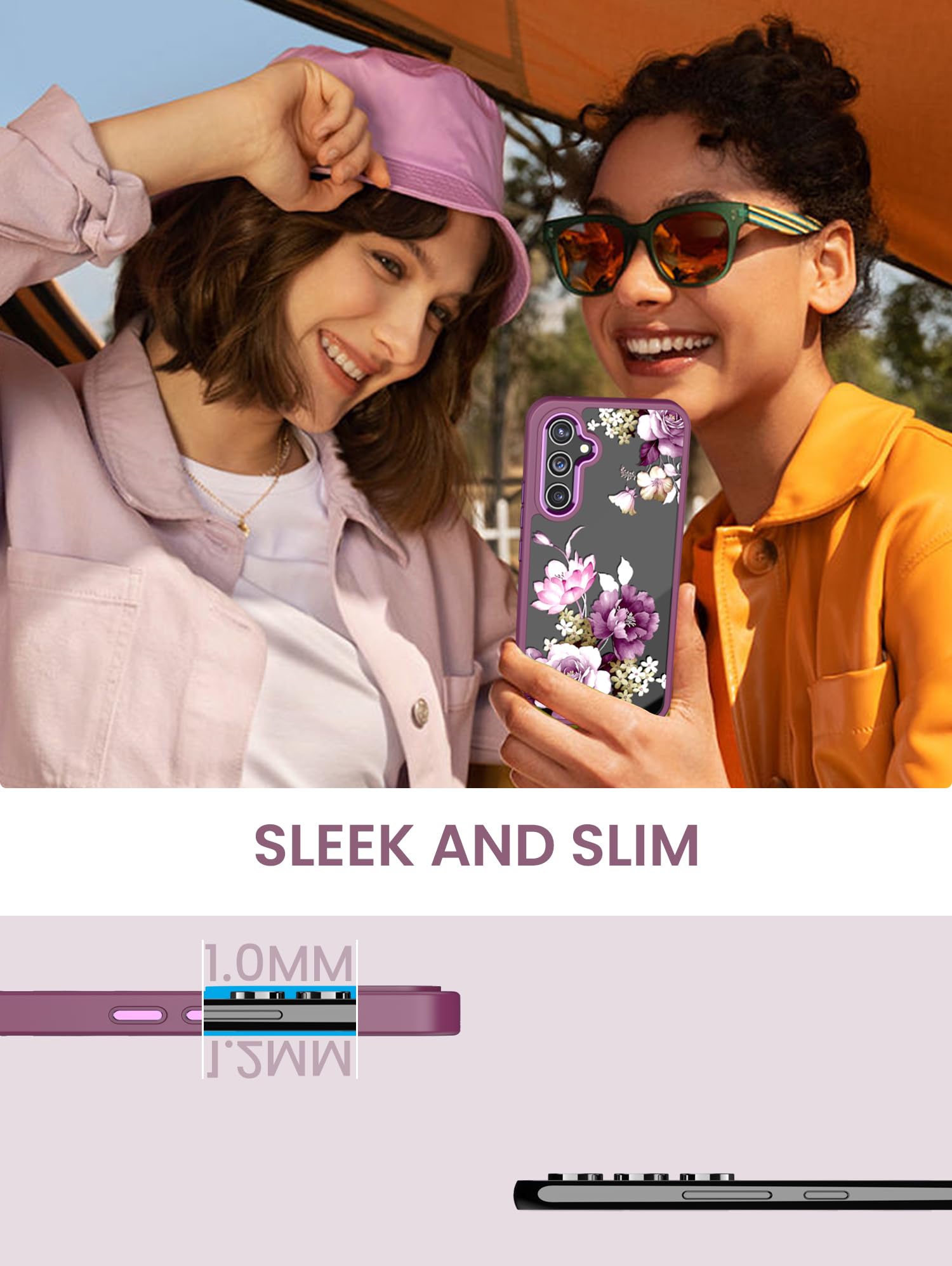DagoRoo for Samsung Galaxy A54 5G Case with Tempered Glass Screen Protector [2 Pack],[Military Grade Protective] Slim Soft TPU & Hard PC,Girls Women Crystal Clear Flower Pattern Cases (JD-Purple)