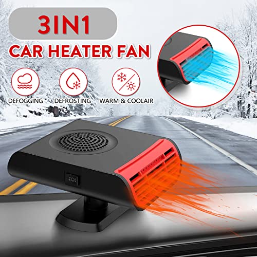 Upgrade Portable Car Heater,12V 150W Car Defroster Windshield Defogger 360° Rotatable,3 in 1 Car Heater Fast Heating & Cooling & Air Purify Plug in Cigarette Lighter for All Car
