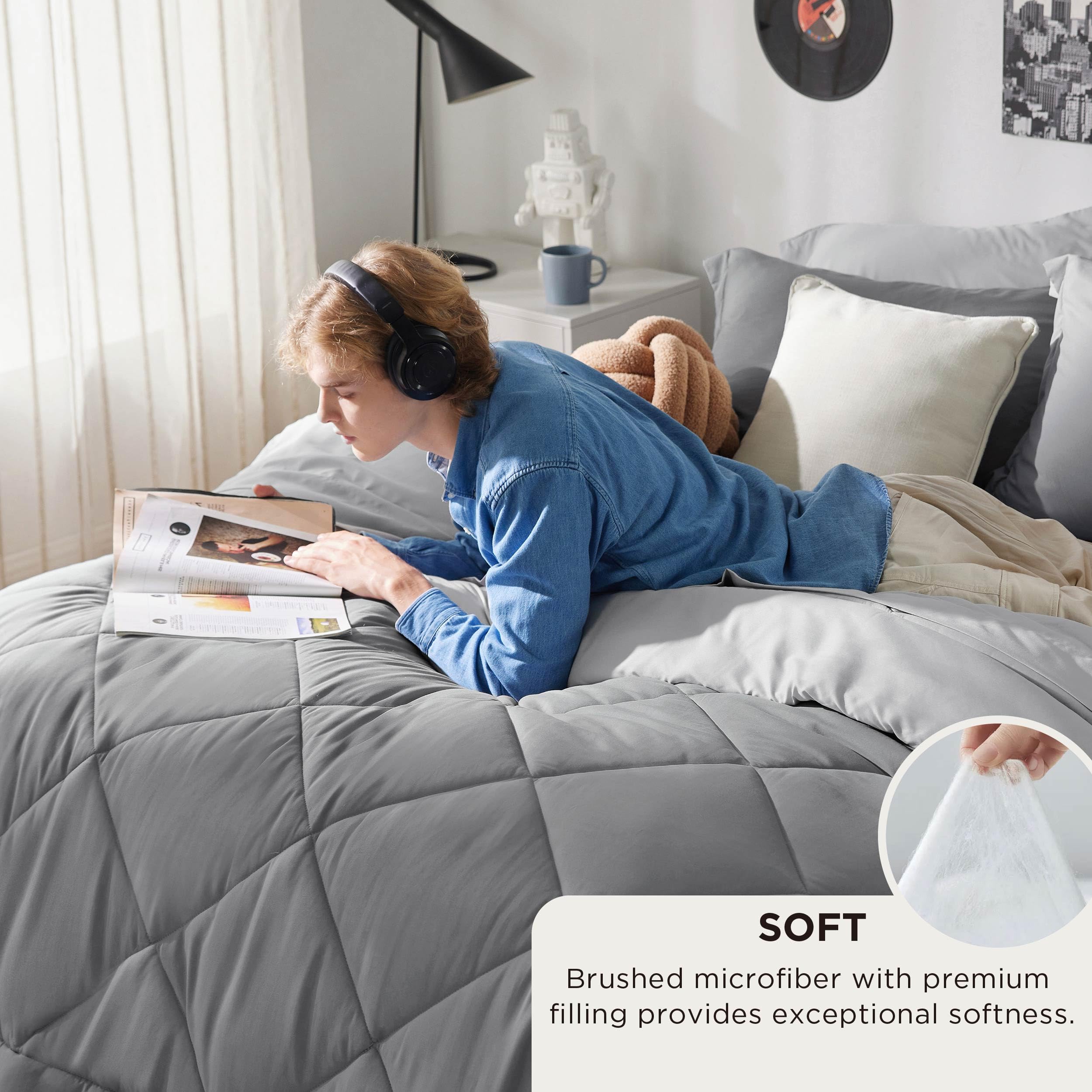 Bedsure Twin Comforter Set - 5 Pieces Reversible Grey Bedding, Twin Size Bed Set for All Seasons, Bed in a Bag with Down Alternative Comforter, Sheets, Pillowcase & Sham