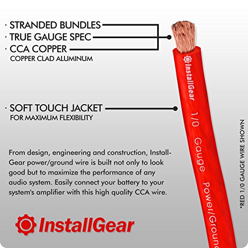 InstallGear 4 Gauge Wire (50ft) Copper Clad Aluminum CAA - Primary Automotive Wire, Car Amplifier Power & Ground Cable, Battery Cable, Car Audio Speaker Stereo, RV Trailer Wiring Welding Cable 4ga