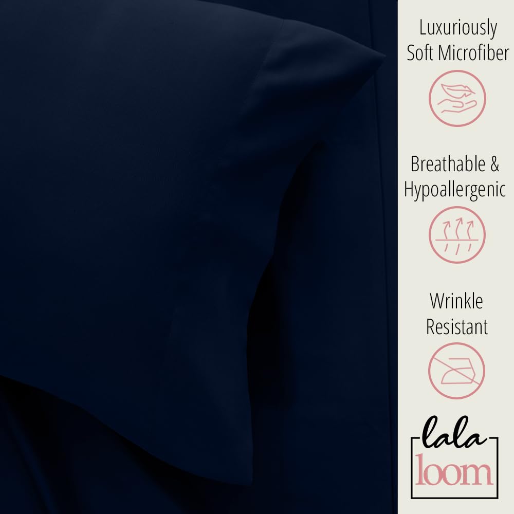 lalaLOOM Twin Bed Sheet Set, Soft Microfiber Hotel Luxury Bedding, Extra Deep Pocket, 3 Piece Sheets and Pillowcase Sets, Breathable Wrinkle, Fade Resistant, Easy Care Machine Washable Linen Navy Blue