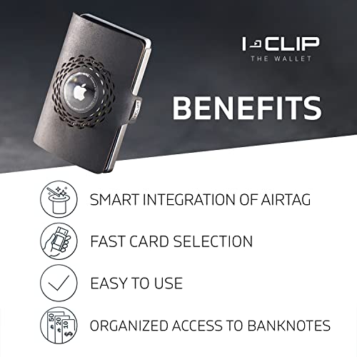 I-CLIP Original for Apple AirTag with Moneyclip - Wallet - Slim Wallet - Wallet Compatible with AirTag - Men - Silver Black