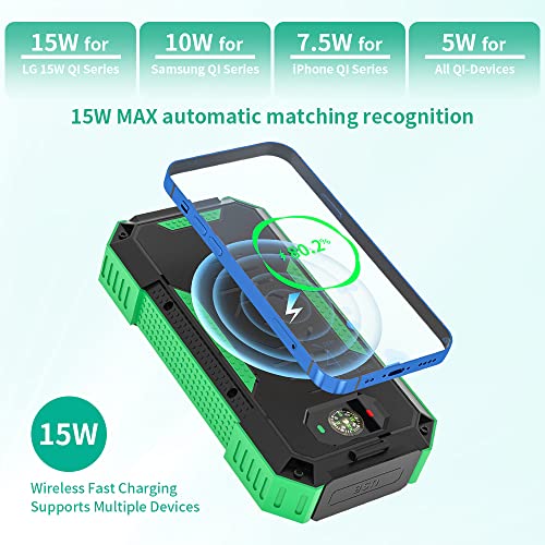 Solar Charger Solar Power Bank, Portable Charger 40000mAh PD22.5 Wireless Charging, Solar battery QC4.0 Fast Carging,6 Output & 2 Input External Battery, Dual Flashlight IP54 Waterproof Outdoor