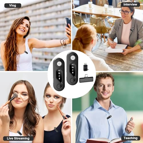 2 Pack Wireless Lavalier Microphones for Android iPhone iPad USB C with Charge Case -Noise Canceling Lav Mic Cordless Clip On Mic for Podcast Video Recording Vlog YouTube TikTok for Samsung iPhone 15